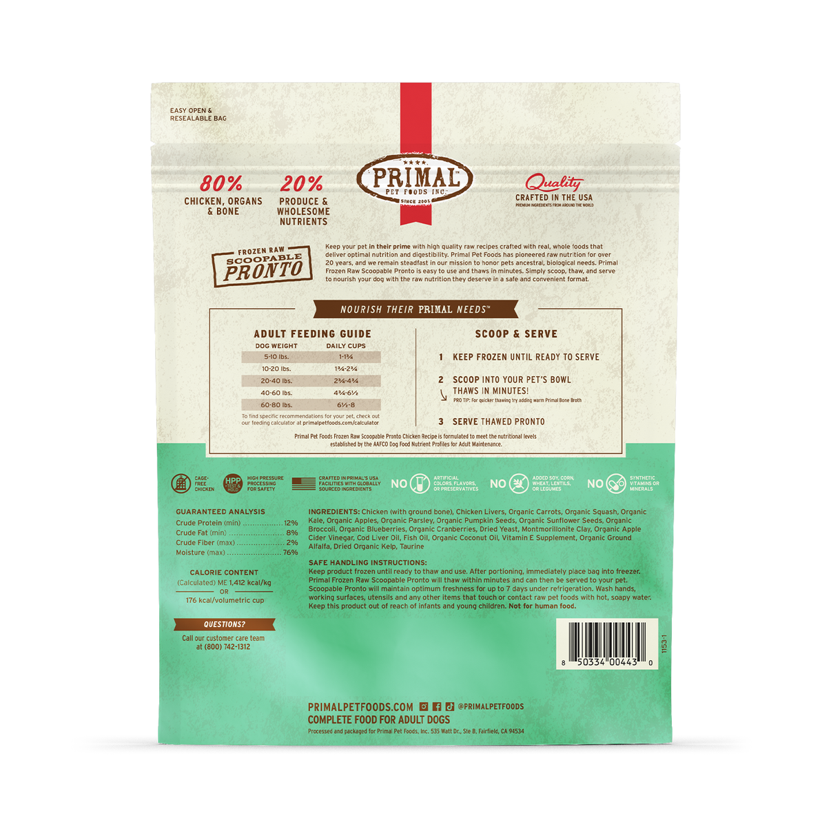 Frozen Raw Scoopable Pronto Dog Food – Chicken Recipe – Primal Pet Foods