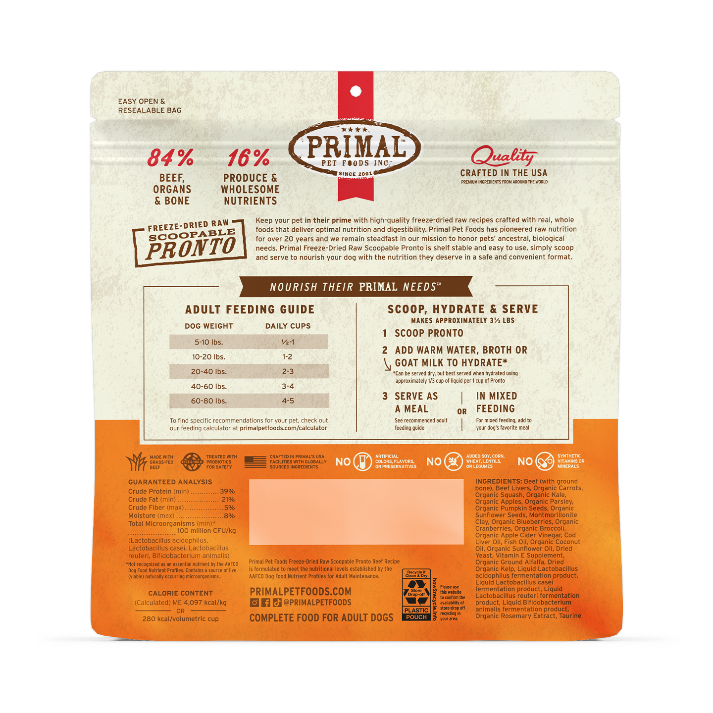 Freeze-Dried Raw Scoopable Pronto Dog Food – Beef Recipe – Primal Pet Foods