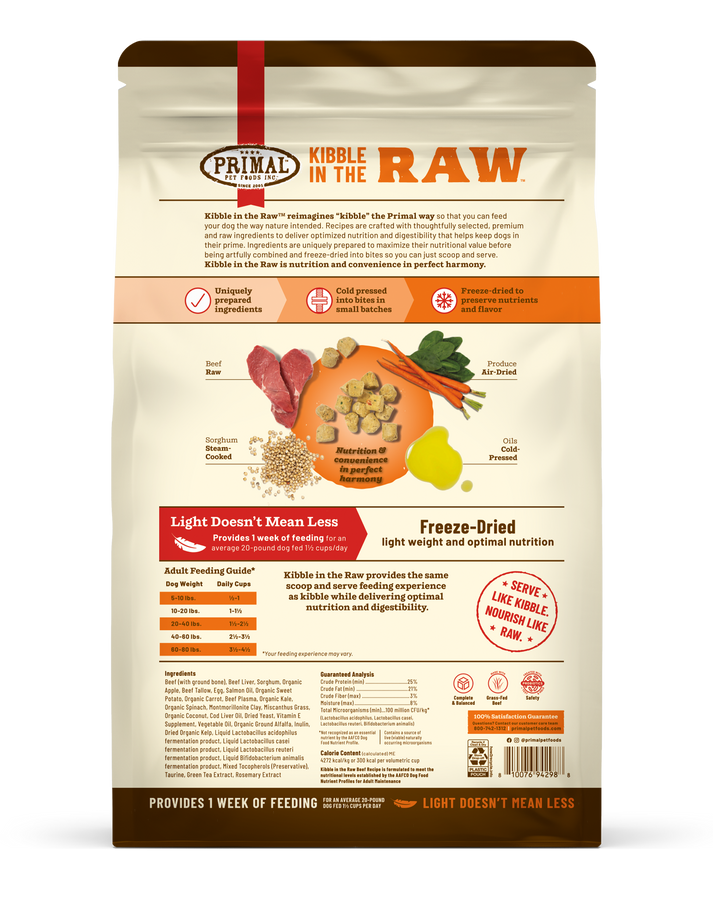 Kibble in the Raw Dog Food – Beef Recipe – Primal Pet Foods