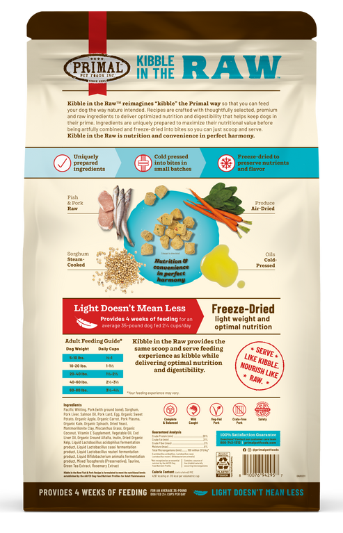 Kibble in the Raw Dog Food – Fish & Pork Recipe – Primal Pet Foods